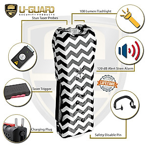 Personal Stun Gun Stun Gun Flashlight Alarm Pepper Spray Keychain Self Defense Kit. Multi-Function Less Lethal Weapon Combo. Tactical Gear for Women Or Men While Walking, Camping Or Hiking (Zebra)