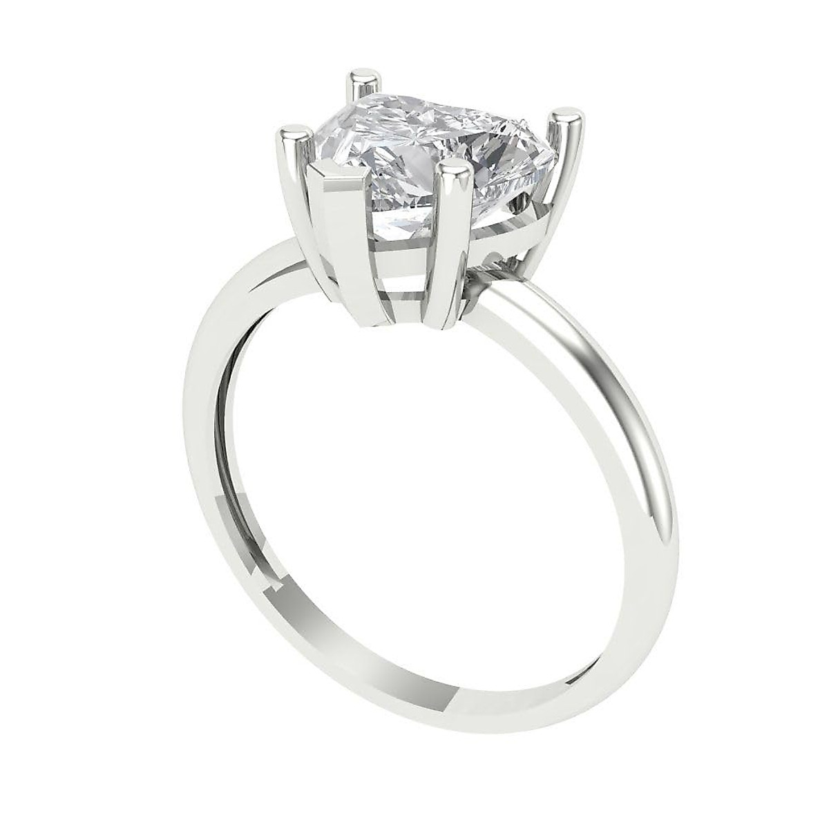 2.0 Ct Brilliant Heart Cut Clear Simulated Diamond 14K White Gold Solitaire Engagement Promise Bridal Ring Size 5.5