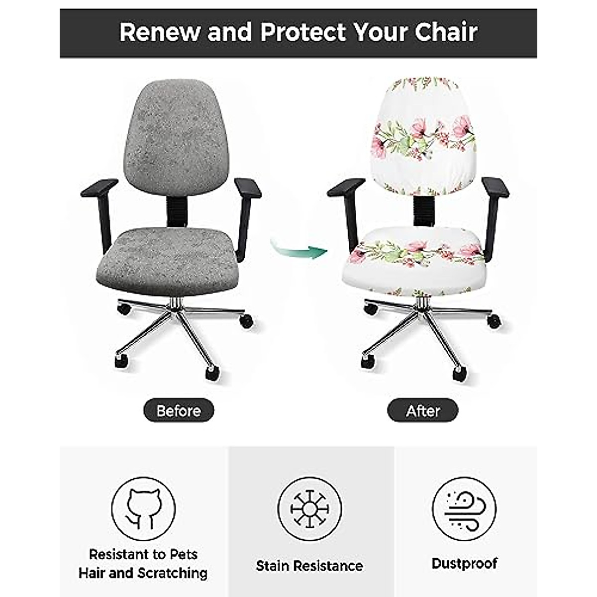 Big buy store Office Chair Cover Poppy Flower Butterfly Desk Chair Cover Stretch Elastic Universal Computer Chair Covers Colorful Plant Stretch Rotating Chair Slipcovers Protectors