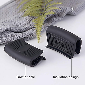 Ceqiny 2 Pairs Silicone Handles Pot Handle Holder Pot Grip Cover Cooking Pinch Grips Wok Handle Cover Cookware Silicone Hot Handle Holder for Cast Iron Pot Pans Frying Pans Griddles, Black Grey