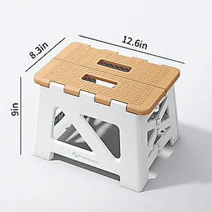 BLACKSPACE 9" Folding Step Stool for Kids or Adults, 300 lbs Capacity Non-Slip Compact Plastic Foldable Step Stool with Handle, Portable Lightweight Small Stool for Home or Kitchen(Khaki)