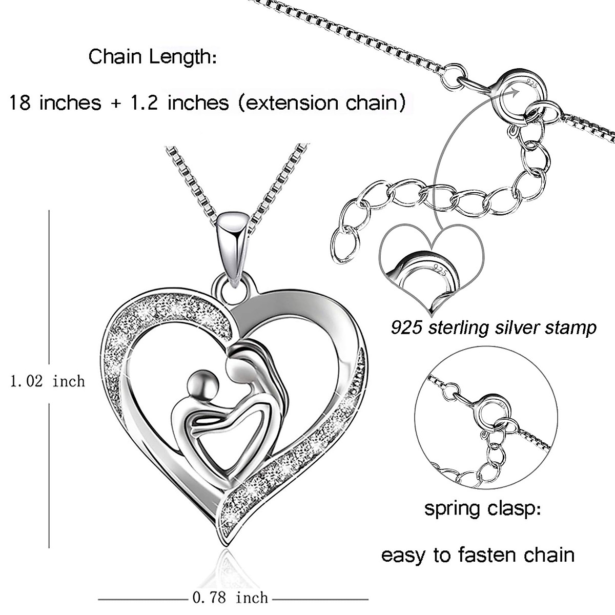 ABBGIABBW 925 Sterling Silver Mother and Daughter Love Heart Pendant Necklace Mom Daughter Jewelry Gifts for Women