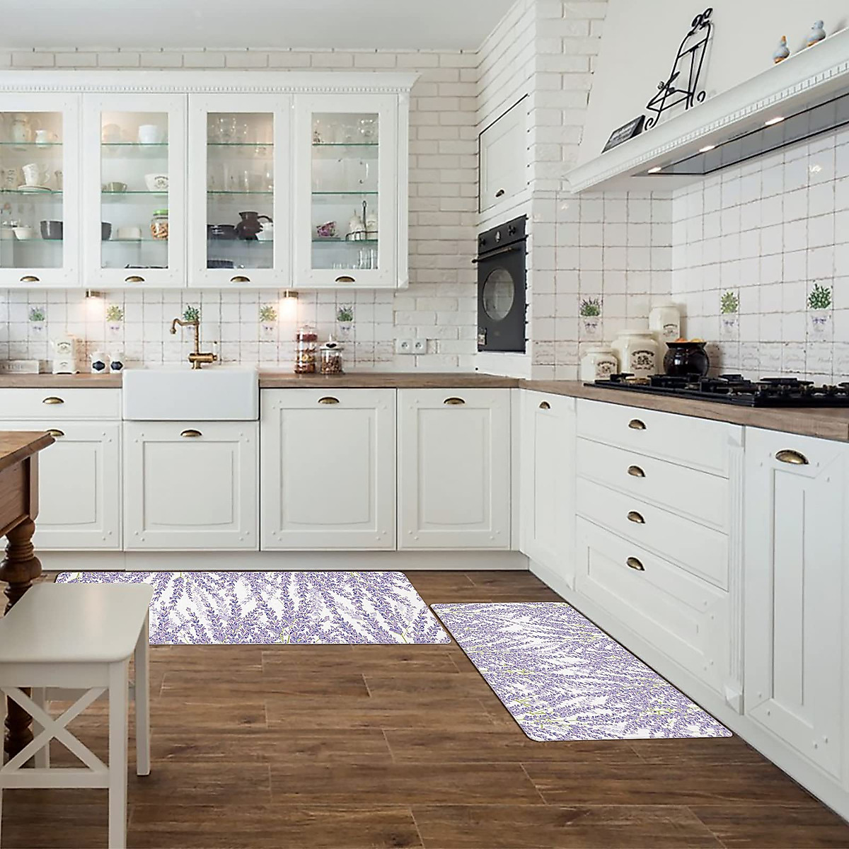 LooPoP Kitchen Comfort Mat Set of 2 Lavender Flower Pattern Waterproof Anti-Fatigue Standing Mats Wipeable Rugs for Kitchen Purple 15.7x23.6inch+15.7x47.2inch