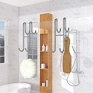 Over Shower Glass Door Hook, 2 Pack Silver 304 Stainless Steel Extended Shower Door Hooks, Bathroom Frameless Drilling-Free Hanger, Double Side Towel Hooks, for Bathing Suits, Robe, Loofah, Shaver