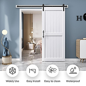 EaseLife 36in x 84in Sliding Barn Door with 6.6FT Barn Door Hardware Track Kit Included,Solid LVL Wood Slab Covered with Water-Proof & Scratch-Resistant PVC Surface,DIY Assembly,Easy Install,White