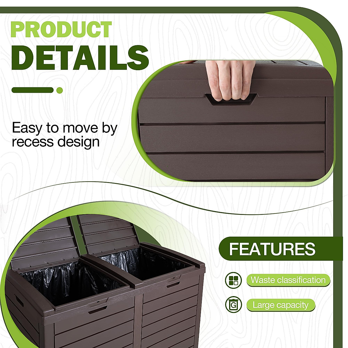 Homall 80 Gallon Outdoor Trash Can Resin Garbage Can Dual Waste Bins with Lid, Drip Tray, Side Grooves for Patio Backyard Deck Roadside