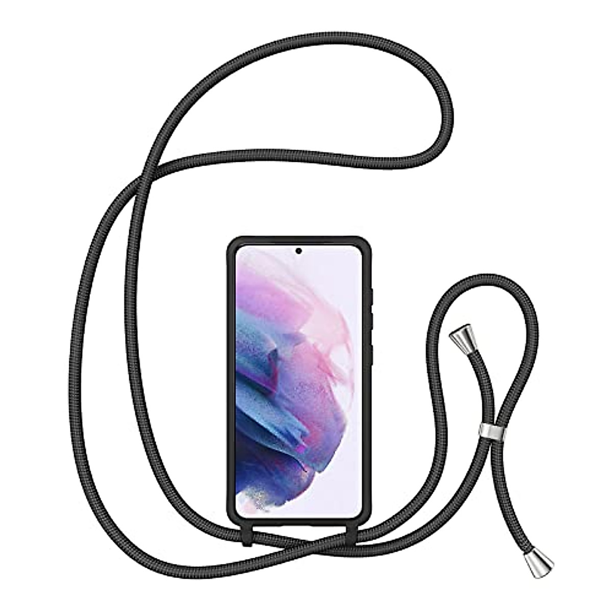 ZTOFERA Crossbody Case for Samsung Galaxy S21 Plus 5G with Lanyard Strap Adjustable Rope Liquid Silicone Soft Cover Black