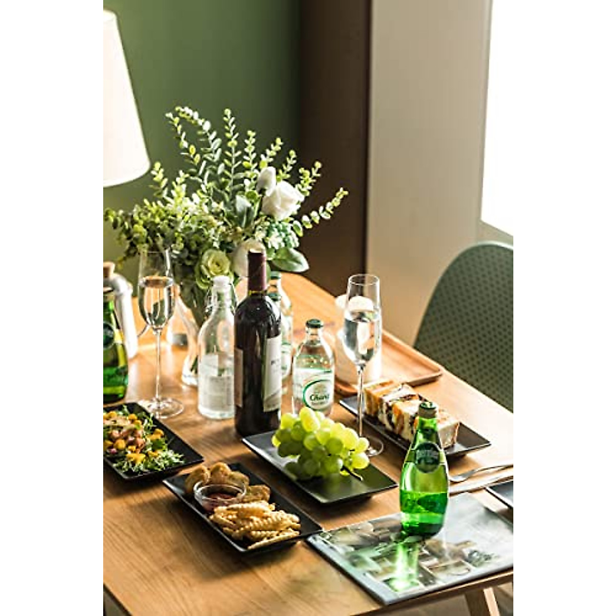 Gomakren Black Serving Platter Set of 4 Porcelain Serving Plates Rectangular Serving Dishes and Platters Serving Trays for Party Food Appetizer Salads Sushi, 10 Inches Black Serveware Gifts