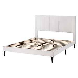 SHA CERLIN Queen Bed Frame/Velvet Upholstered Platform Bed Frame with Headboard/Strong Wood Slats Support/Mattress Foundation/No Box Spring Needed/Easy Assembly/White