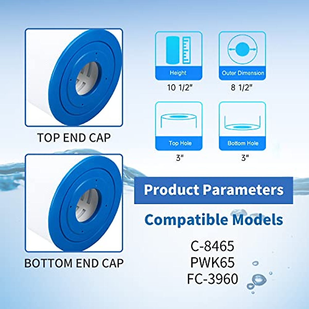 PURIFIED HYC-8465 Spa Filter Replaces Unicel C-8465 ，Watkins 31114, Pleatco PWK65, Filbur FC-3960, 71827, 71828, Watkins 65 sq.ft Tiger River Spa Filter 1 Pack hot tub Filter