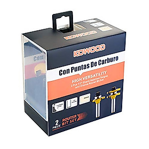 KOWOOD Tongue and Groove Set of 2 Pieces 1/2 Inch Shank Router Bit Set 3 Teeth Adjustable T Shape Wood Milling Cutter