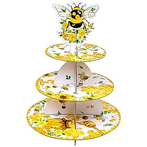 KVCSYAW 3 Tier Bee Cupcake Stand, Yellow, Cardboard, Round, 12 x 12 x 15.2 in