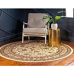 Unique Loom Voyage Collection Traditional Oriental Classic Area Rug (3' 3 x 3' 3 Round, Ivory/Gold)