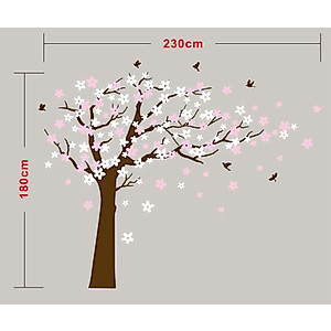AIYANG Large Cherry Tree Wall Decals White Pink Cherry Blossom Flower Tree Branch Wall Stickers Baby Nursery Bedroom Living Room Decoration (Brown)