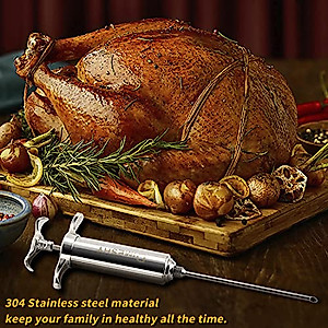 Heavy duty 304 Stainless Steel Meat Injector Kit with 2-oz Large Capacity Barrel with 3 commercial Marinade Needles