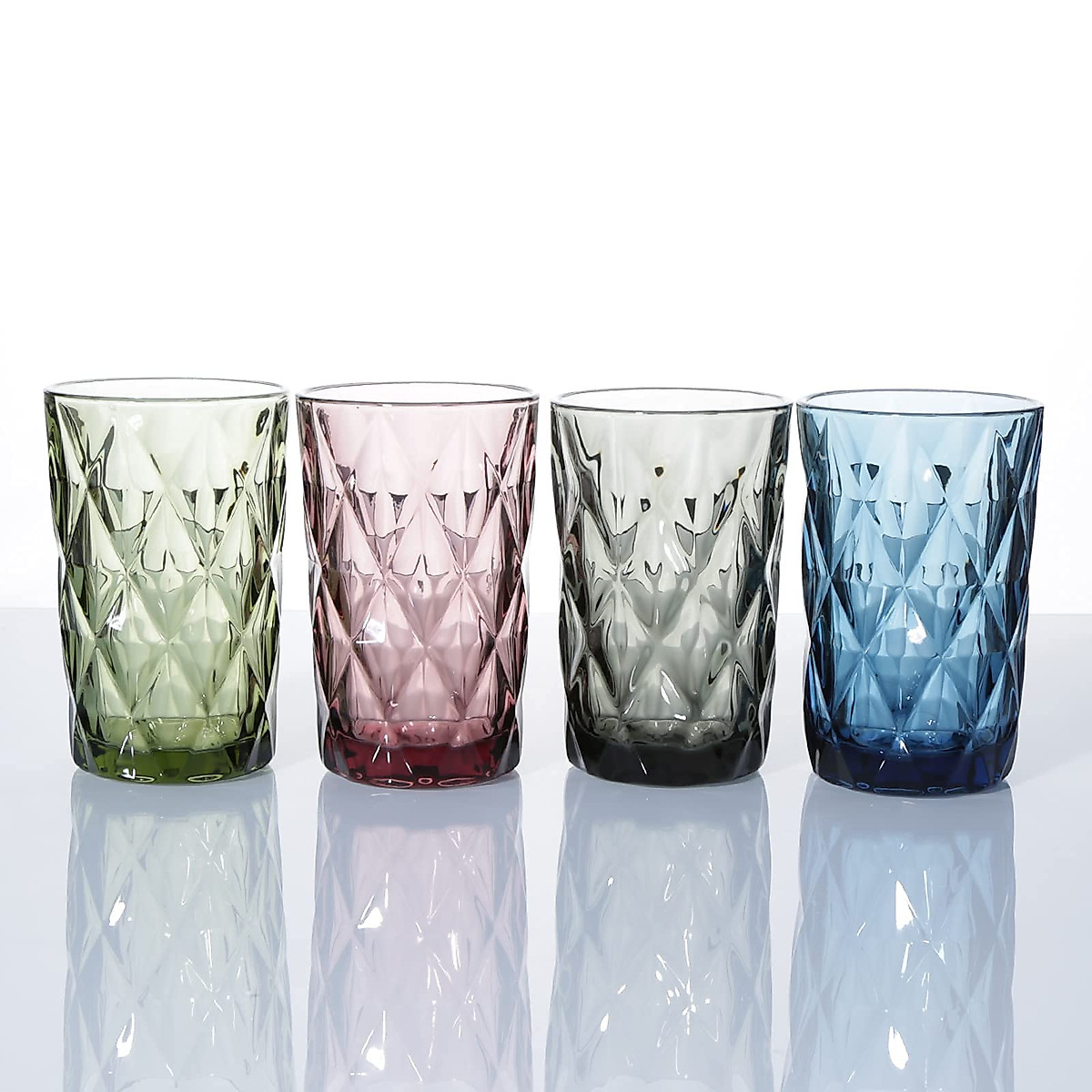 Bandesun Thick Glassware Drinking Glass set of 6 Diamond Kitchen Glasses Tumbler Cup（12 OZ），for Water，Cocktail，Milk，Juice and Beverage.