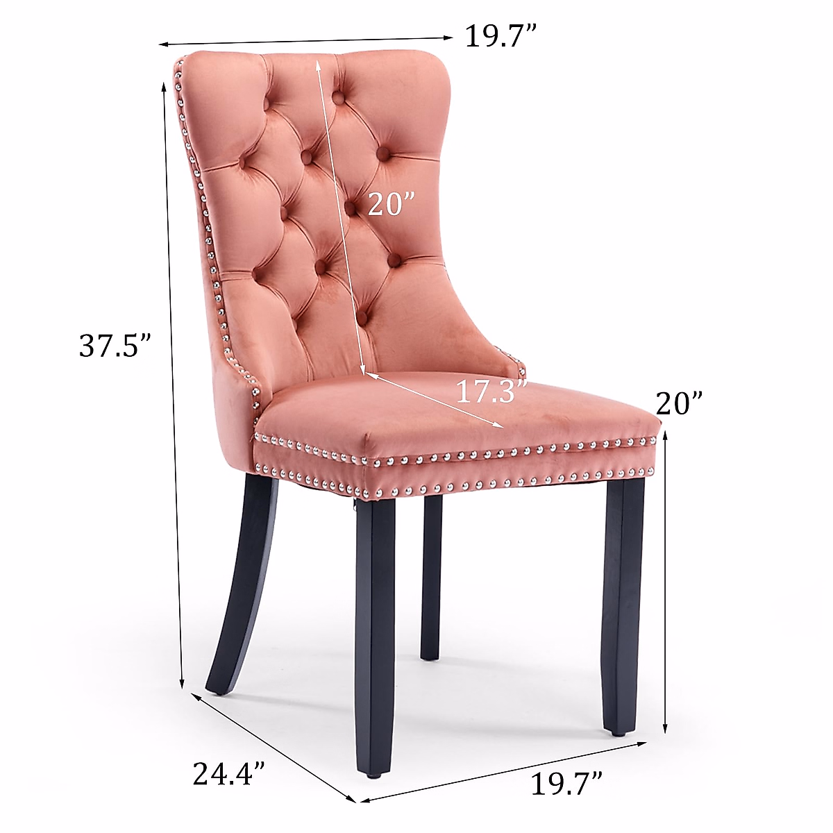 JETEAGO Velvet Dining Chair Set of 2, Upholstered Tufted Dining Room Chair with Nailhead Trim and Solid Wood Leg for Kitchen, Pink, W114391508