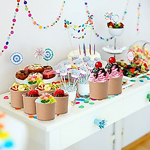 Honeydak 100 Pieces Ice Cream Cups Paper Disposable Sundae Bowls Kraft Paper Hot Cold Soup Snack Yogurt Dessert Small Cups for Ice Cream Baby Shower Party Supplies, Brown(8 oz)