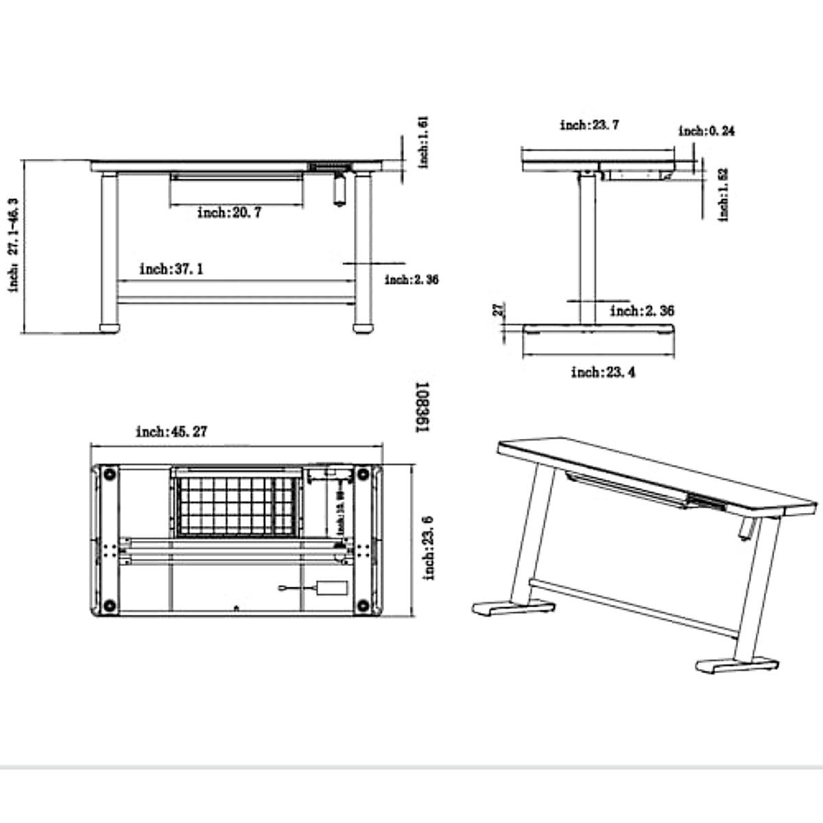 Lanxicat 46x24 Glass Electric Standing Home Office Desks Stand Up Desk Adjustable Height Desk with USB/Wireless Charging/Power Strip with Drawers (2Tempered Glass Top, White Frame, 46x24)