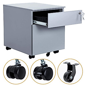 AIMEZO 2-Drawer Mobile File Cabinet Under Desk Storage for Home Office, Fully Assembled Silver