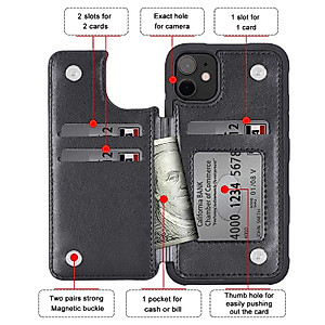 Arae Compatible for iPhone 11 Case with Card Holder - Wallet Case with PU Leather Card Pockets Back Flip Cover for iPhone 11 6.1 inch - Black