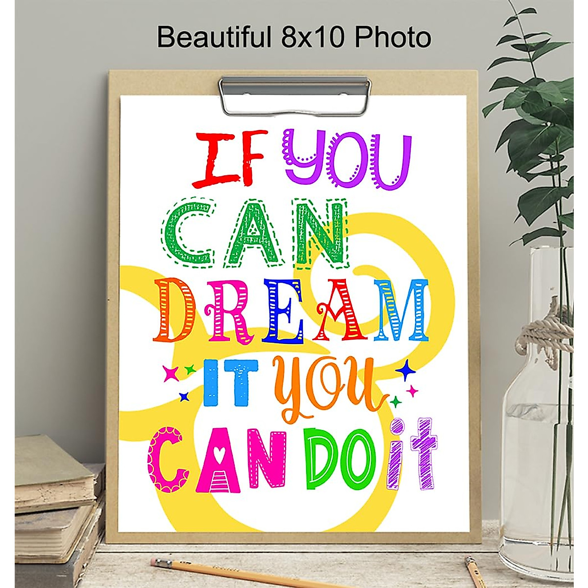 Motivational Quote Home Decor - Cute Mouse Inspirational Gift for Fans - Room decoration Wall Art Poster print for Boy, Girl or Kids Bedroom, Baby Nursery - If You Can Dream It 8x10 Unframed