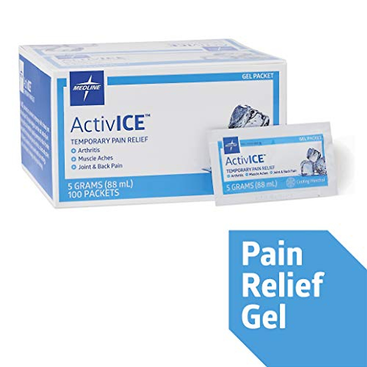 Medline ActivICE Topical Pain Reliever Gel, Great for Arthritis, Muscle Aches and Back Injuries, 5 Grams - 100 Packs