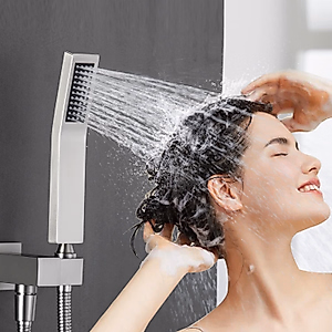 Kruzoo Shower System Rain 12 inches Brass Shower Faucet Set with Handheld Spray Mixer Set High Pressure Square Rainfall Shower Rough-in Valve (cUPC Certified Shower Valve Included) Brushed Nickel