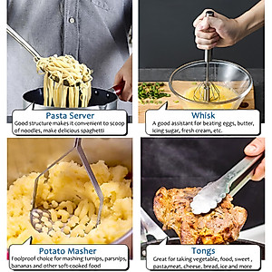 Stainless Steel Kitchen Utensils Set - 11pcs Cooking Utensils Set, Utensil Set with Holder for Cooking, Heat Resistant Kitchen Utensils Sets with Potato Masher, Skimmer, Spoons, Turners, Whisk, Tongs