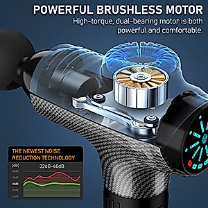 RAEMAO Massage Gun, Muscle Massage Gun with High-tech Brushless Motor, Attaching 15 PCS Upgrade Replacement Heads, Quite Deep Tissue Massager, Carbon