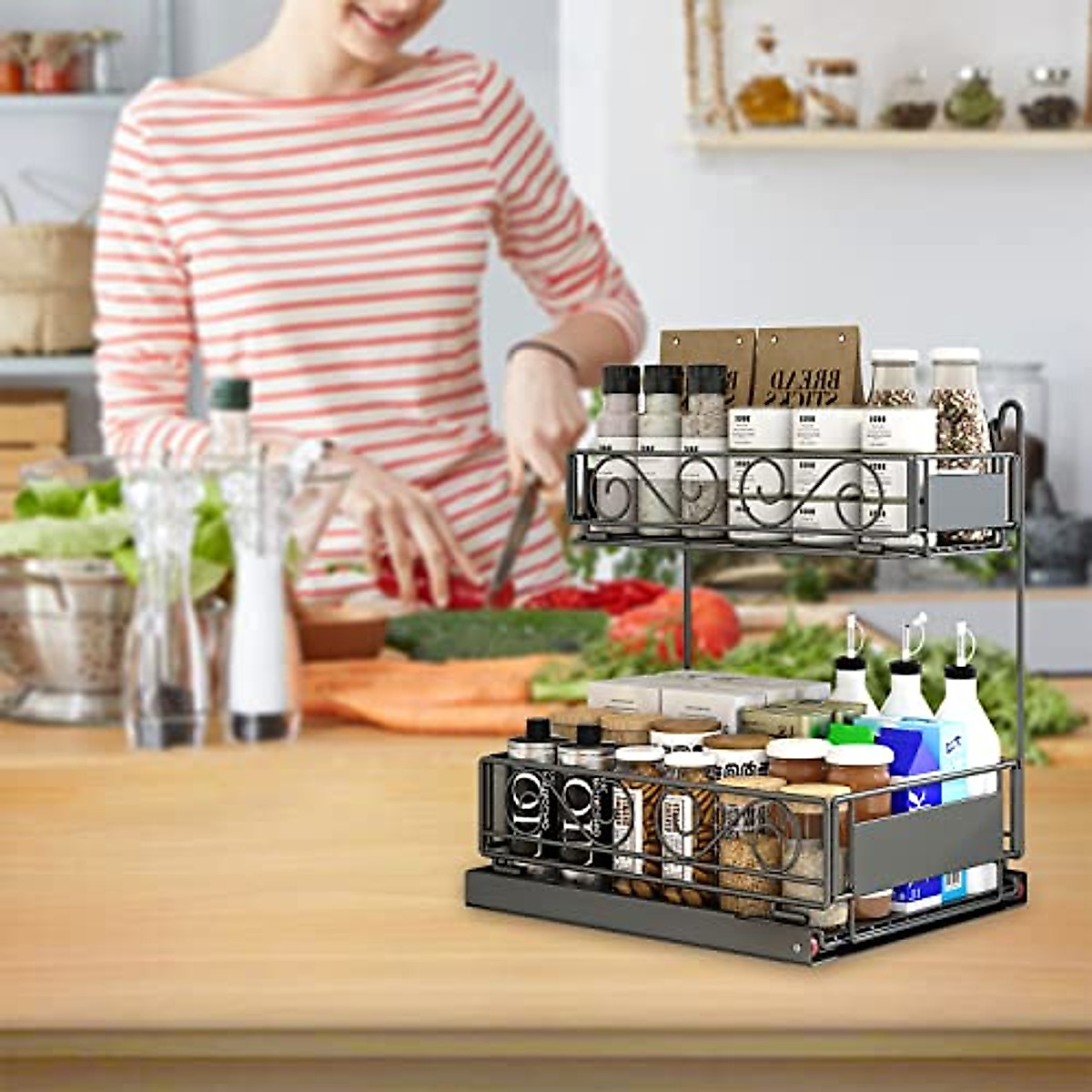 TALVADI Under Sink Organizer, Sliding Cabinet Basket Organizer, Pull Out Cabinet Organizer 2-Tier Under Cabinet Storage, Multi-Use for Under Kitchen Bathroom Sink Organizers & Storage…