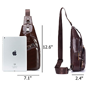 BULLCAPTAIN Leather Men Sling Bag Casual Crossbody Chest Bags Travel Daypack (Brown)