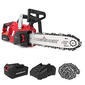 PowerSmart Electric Chainsaw 20V Battery Powered, Cordless Chain Saw With 12 Inch Chain and Bar, 4Ah Battery And Fast Charger Included, Power Chainsaw For Trees Wood Farm Garden Ranch Forest Cutting