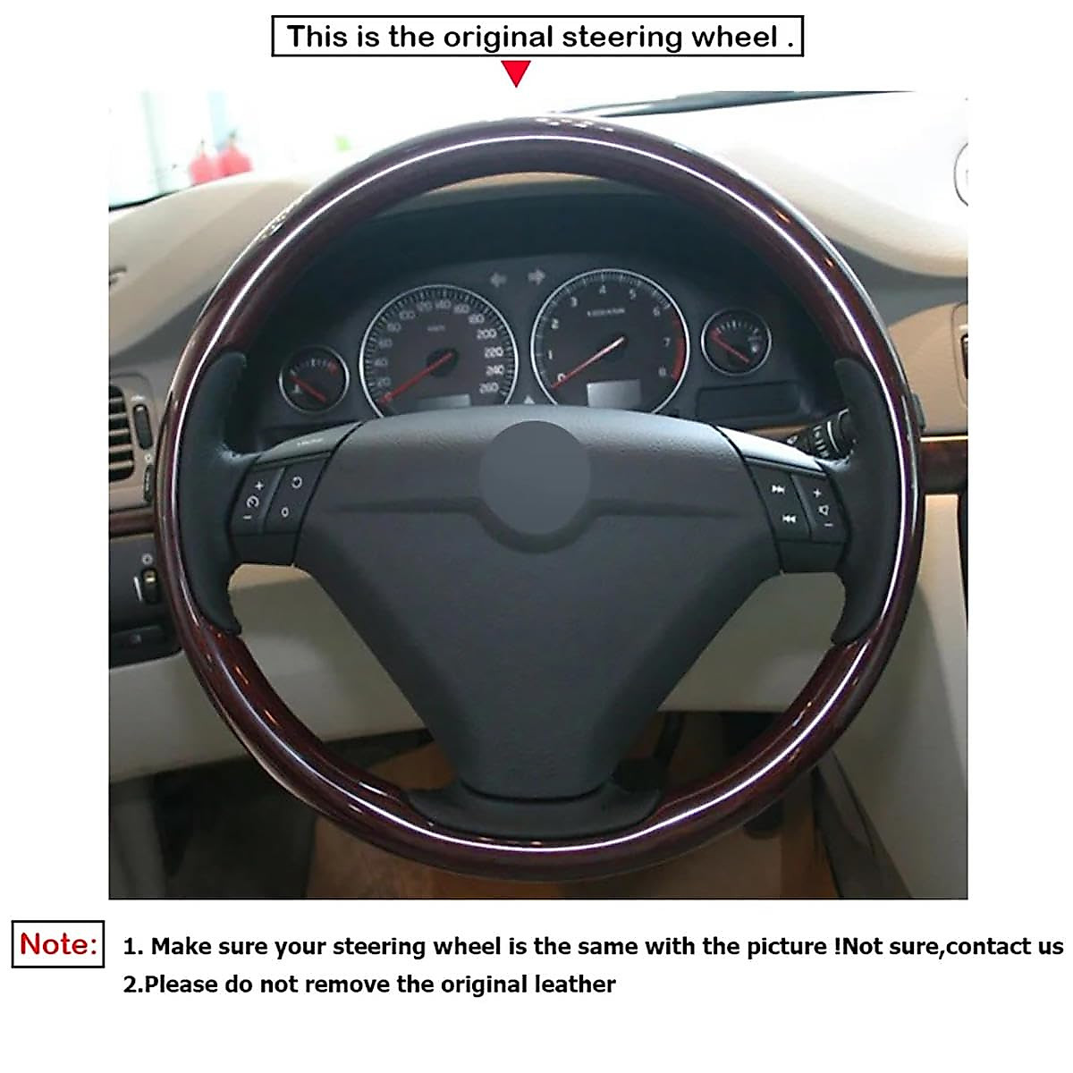 Fit for Volvo S60 2004-2010,Stitch Steering Wheel Cover,Lace Up Steering Wheel Cover,Non-Slip Sew On Steering Wheel Cover