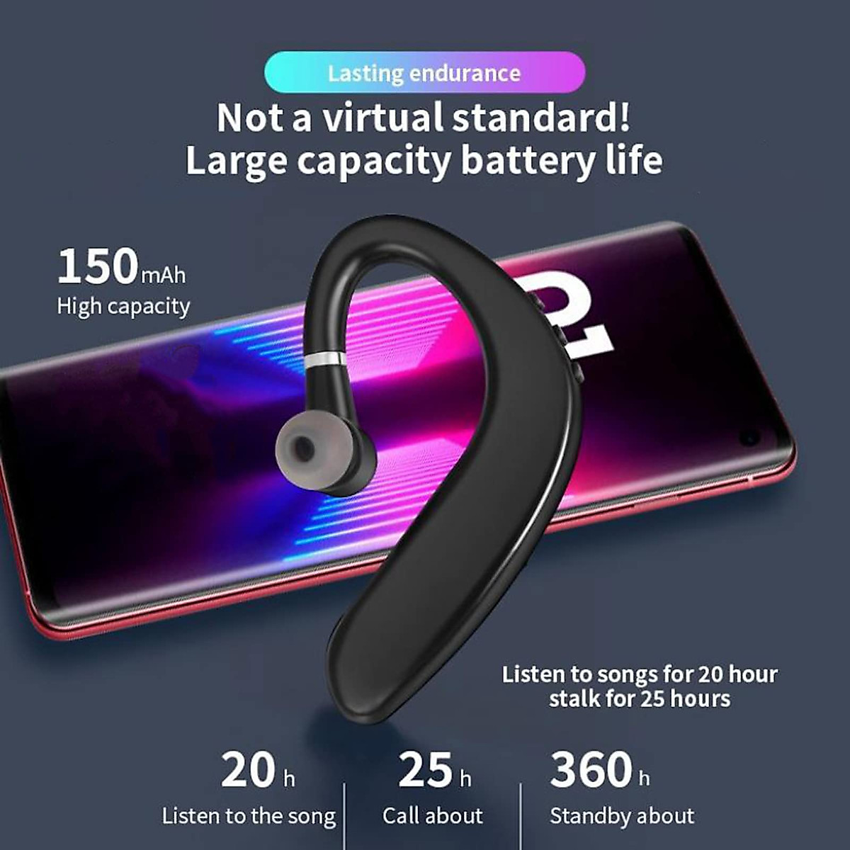 Bluetooth Headset,Bluetooth 5.2 Headset Waterproof Ultralight Hands Single Ear Business Earphone for Sport D