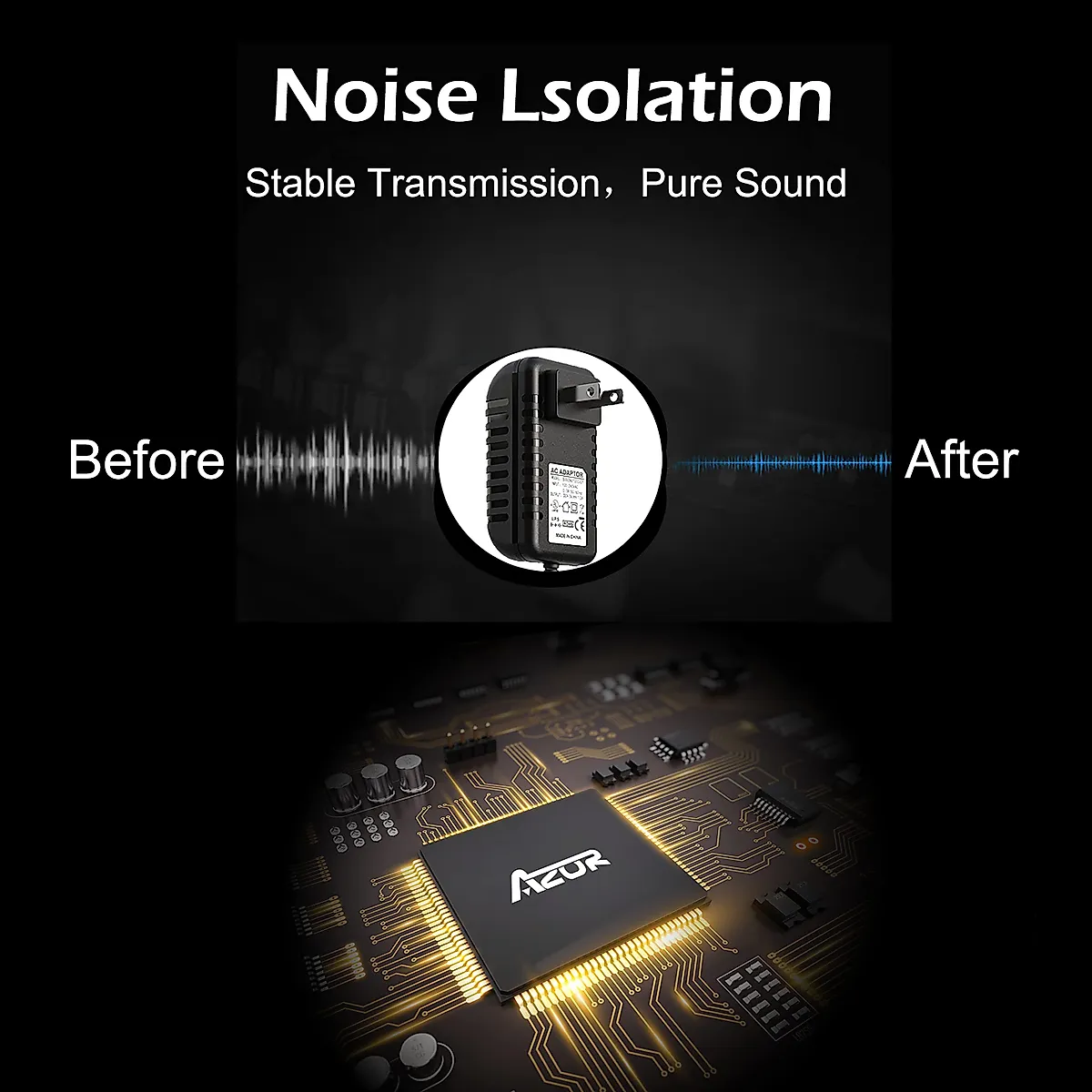AZOR Pedal Power Adapter with Distortion Guitar Pedal Effect 3 Modes Natural, Tight, Classic with True Bypass Black AP-302