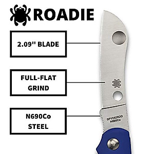 Spyderco Roadie Non-Locking Lightweight Knife with 2.09" N690Co Stainless Steel Blade and Durable Blue FRN Handle - PlainEdge -C189PBL