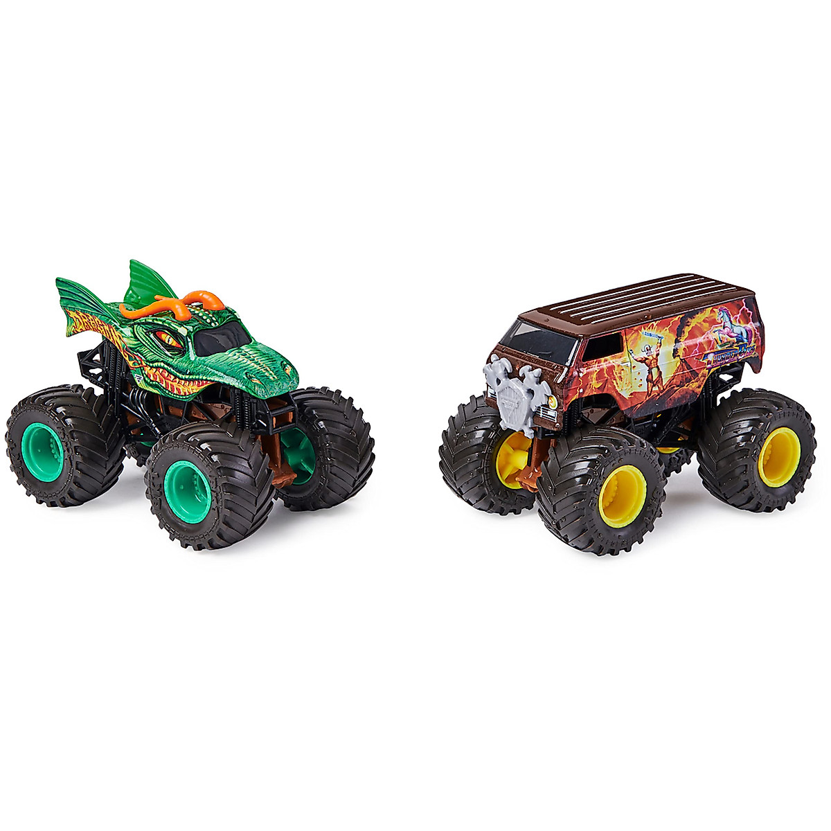 Monster Jam, Official Dragon vs. Thunder Bus Color-Changing Die-Cast Monster Trucks, 1:64 Scale