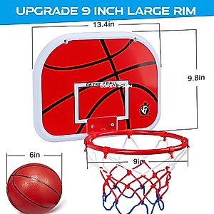 Mini Indoor Basketball Hoop for Kids 5 6 7 8 9 10+Years Old Boys, Boost Over The Door Mini Hoop with 4 Balls, 9 inch Larger Rim Pro Sport Game Interactive Toys for Gift for Boys Age 4-12