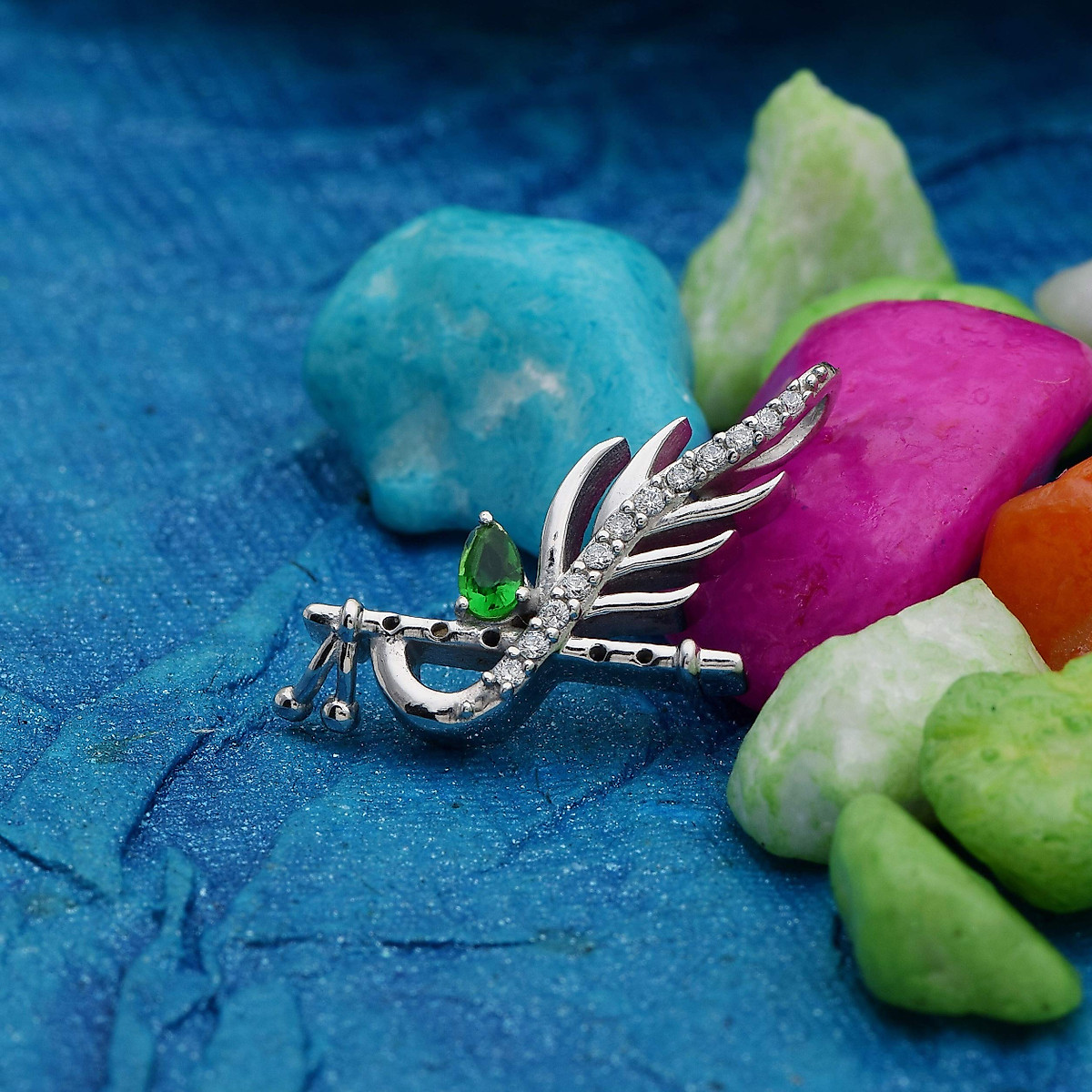 Shine Jewel KRISHNA FLUTE LEAF 925 Sterling Silver Religious Pendant