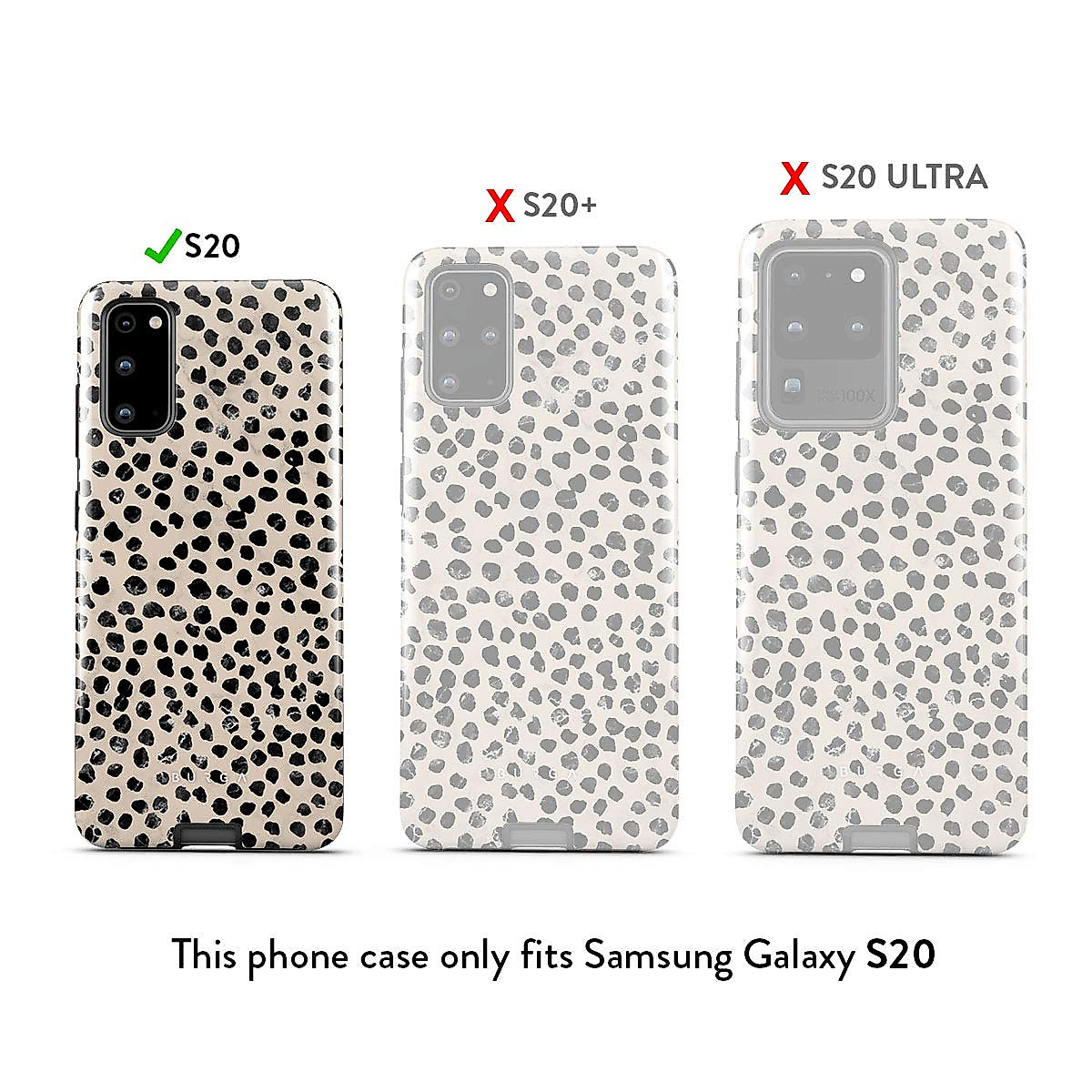 BURGA Phone Case Compatible with Samsung Galaxy S20 - Hybrid 2-Layer Hard Shell + Silicone Protective Case -Black Polka Dots Pattern Nude Almond Latte - Scratch-Resistant Shockproof Cover