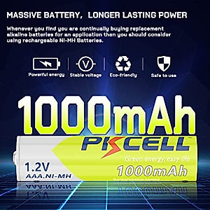 PKCELL Rechargeable AAA Batteries,NiMH 1000mAh 1.2V Rechargeable Battery-4Count