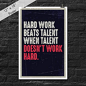 JSC163 Hard Work Beats Talent When Talent Doesn't Work Hard Poster | 18-Inches by 12-Inches | Premium 100lb Gloss Poster Paper