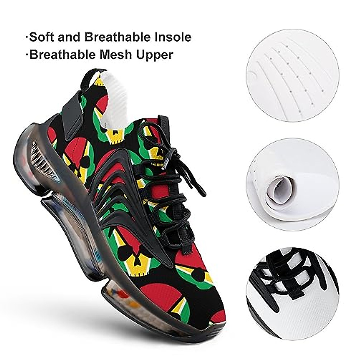 Guyana Flag Skull Women's Walking Running Shoes Athletic Tennis Fashion Sneakers for Men