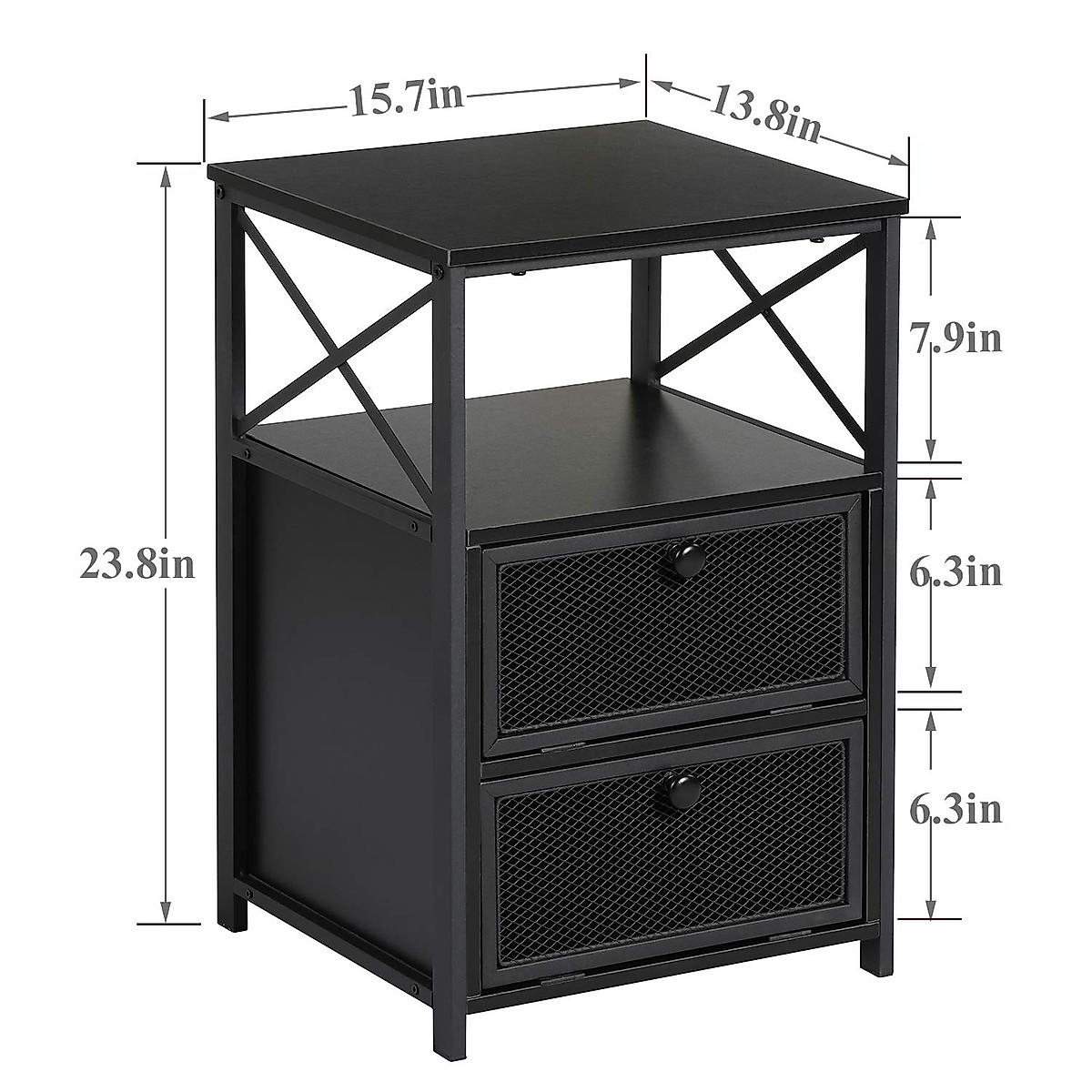 VECELO Black End Side Table, Modern Night Stand with Storage Space and Door, Set of 2 Nightstands with Flip Drawers for Living Room,Bedroom,Lounge