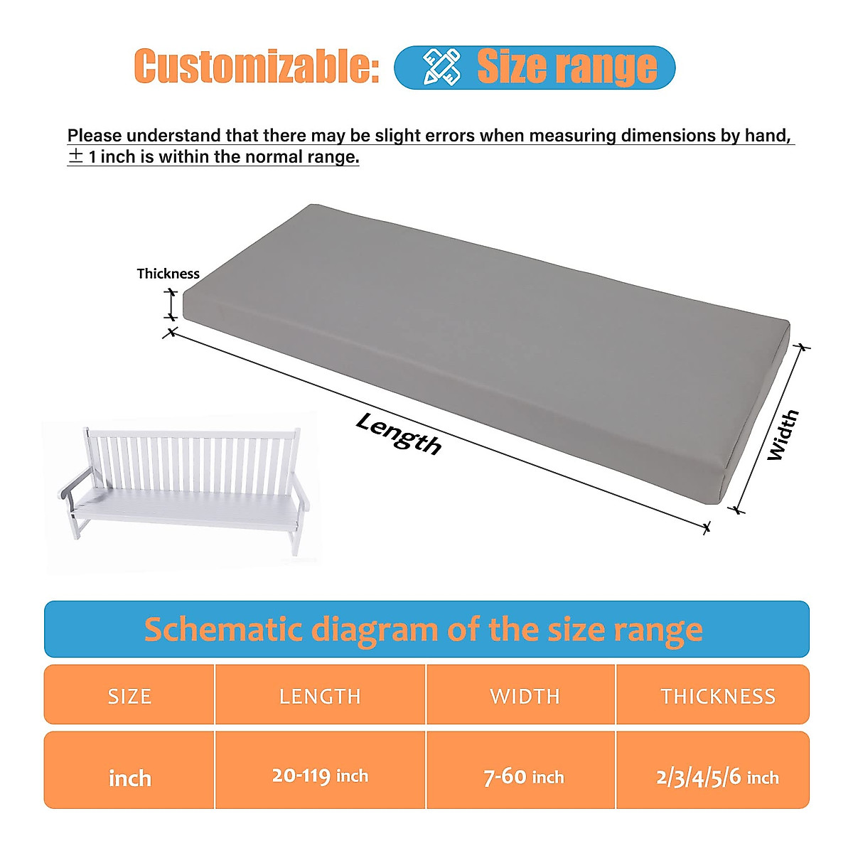 ENTROPOWER Custom Size Bench Cushion Outdoor/Indoor Bay Window Seat Cushion Thick Upholstery Foam Long Chair Cushion Sofa Pads Patio Furniture Cushion (31.4 × 11.8 × 1.96in, Dark Brown)