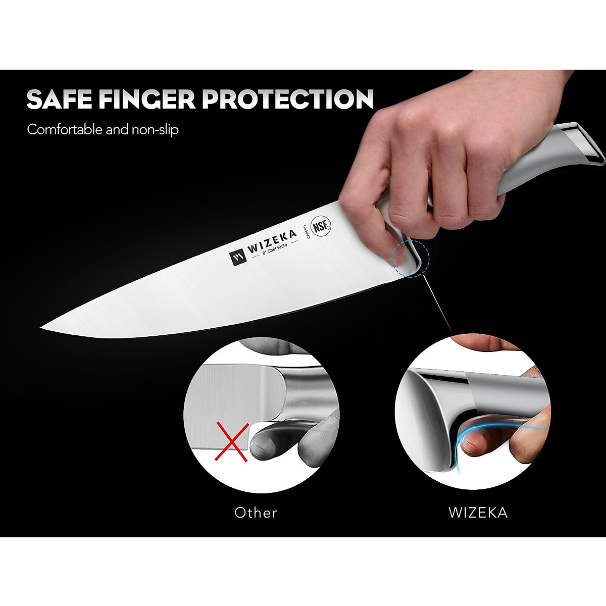 WIZEKA Kitchen Knife Set with Block, 15PCS Dishwasher Safe Knife Block Set with Sharpener, One-Piece German Stainless Steel Kitchen Knives, Silver Wings Series, Best Gifts for Him Her