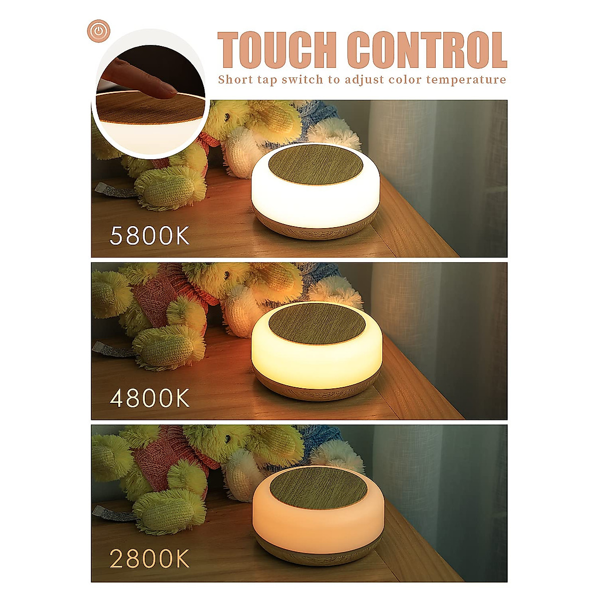 Nursery Night Light, Baby Night Light with Dimmable 3 Color Light LED Bedside Touch Lamp for Kids Breastfeeding Nightstand Light, USB Rechargeable Lamp for Kids Room