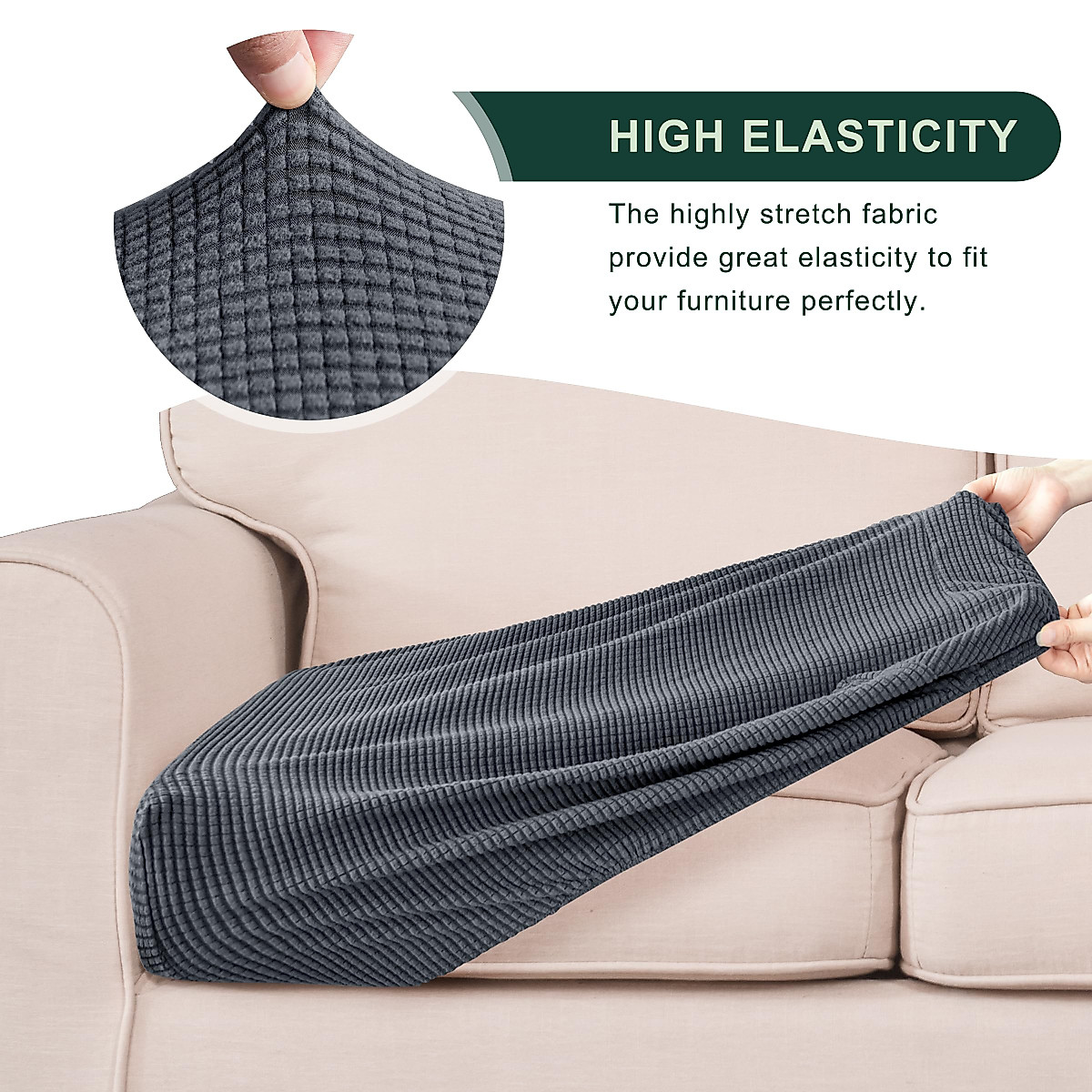 CHUN YI Stretch Loveseat Couch Cushion Cover Suitable for 2 Settee, Sofa Seat Slipcover with Spandex Jacquard Fabric(Medium,Grey)