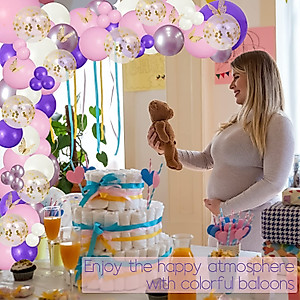 ANGSKALSA Balloon Garland Arch Kit - 167Pcs Baby Shower Decorations for Girl with Butterfly Stickers, Pink Purple White Gold Confetti Balloons for Birthday Party Bridal Shower Wedding Decorations